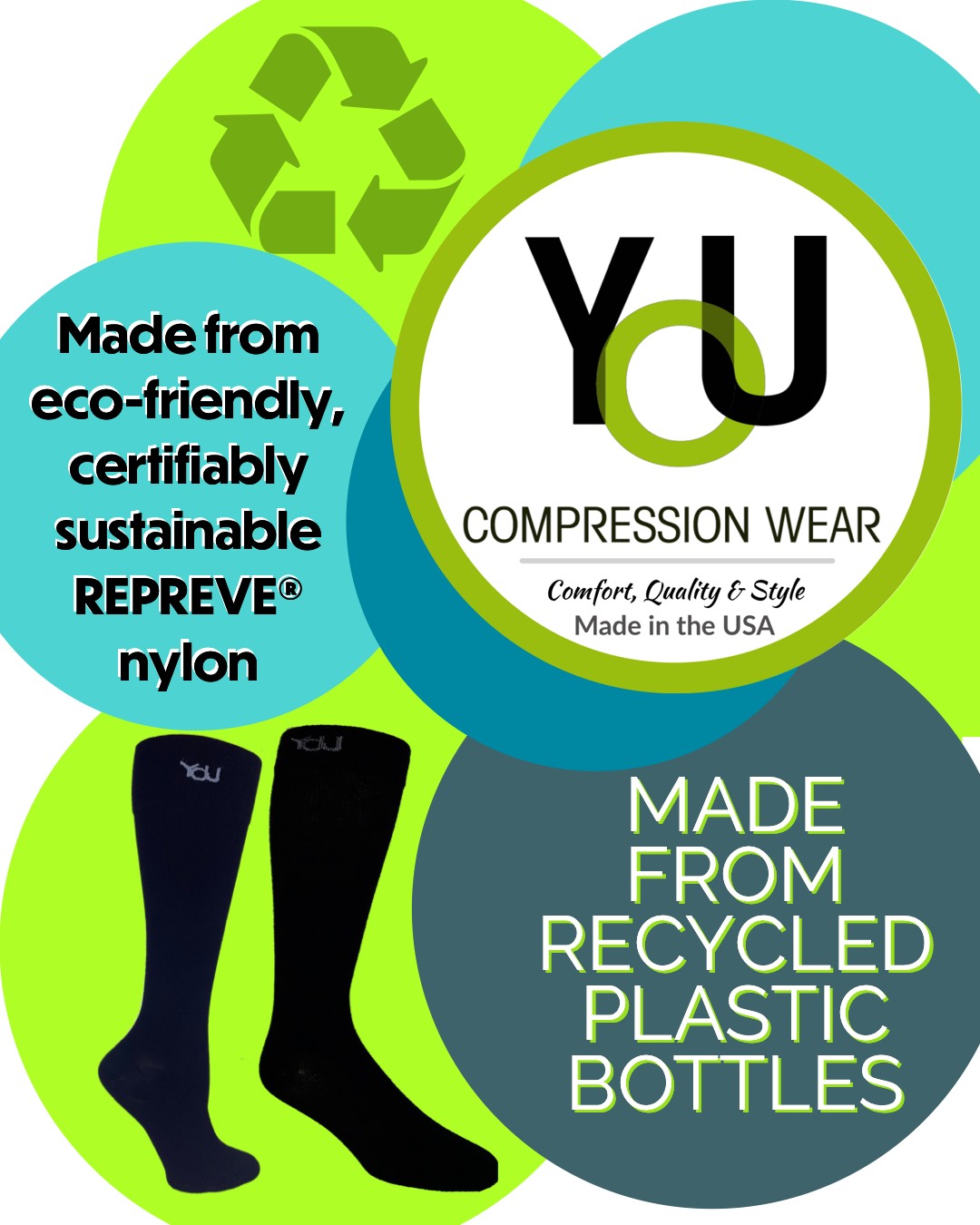 YoU Compression Brand Knee High Socks 20-30 mmHg Black, Unisex, Firm ...