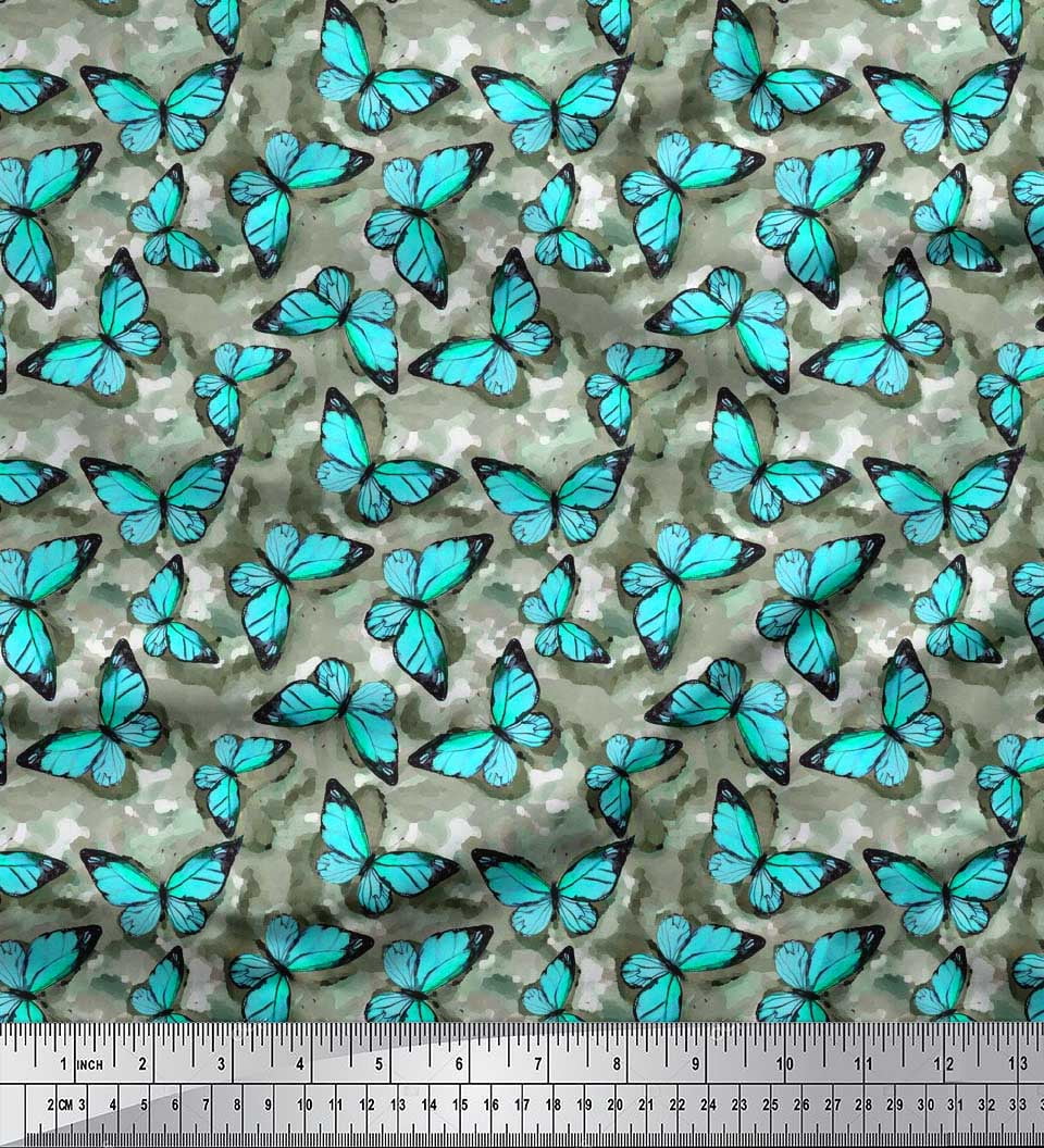 Soimoi Silk Fabric Texture & Butterfly Print Fabric by Yard 42 Inch ...