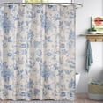Cute Floral Fabric Shower Curtain Set in Indigo Blue Toile De Jouy ...