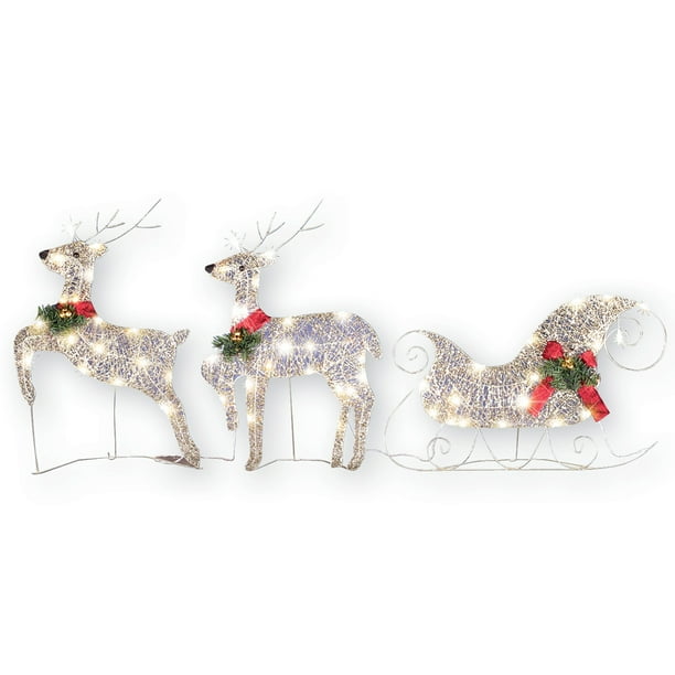 Outdoor Lighted Santa Sleigh And Reindeer - Outdoor Lighting Ideas