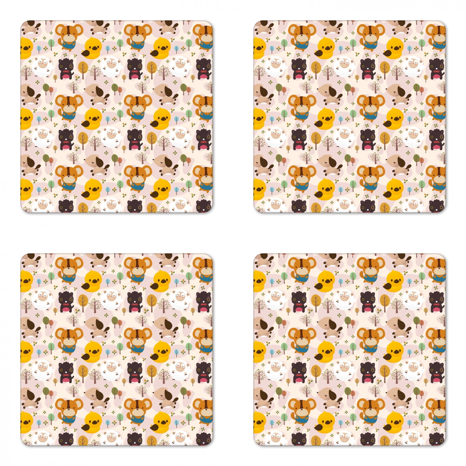 Nursery Coaster Set of 4, Cartoon Style Animal Caricatures Very Jungle ...