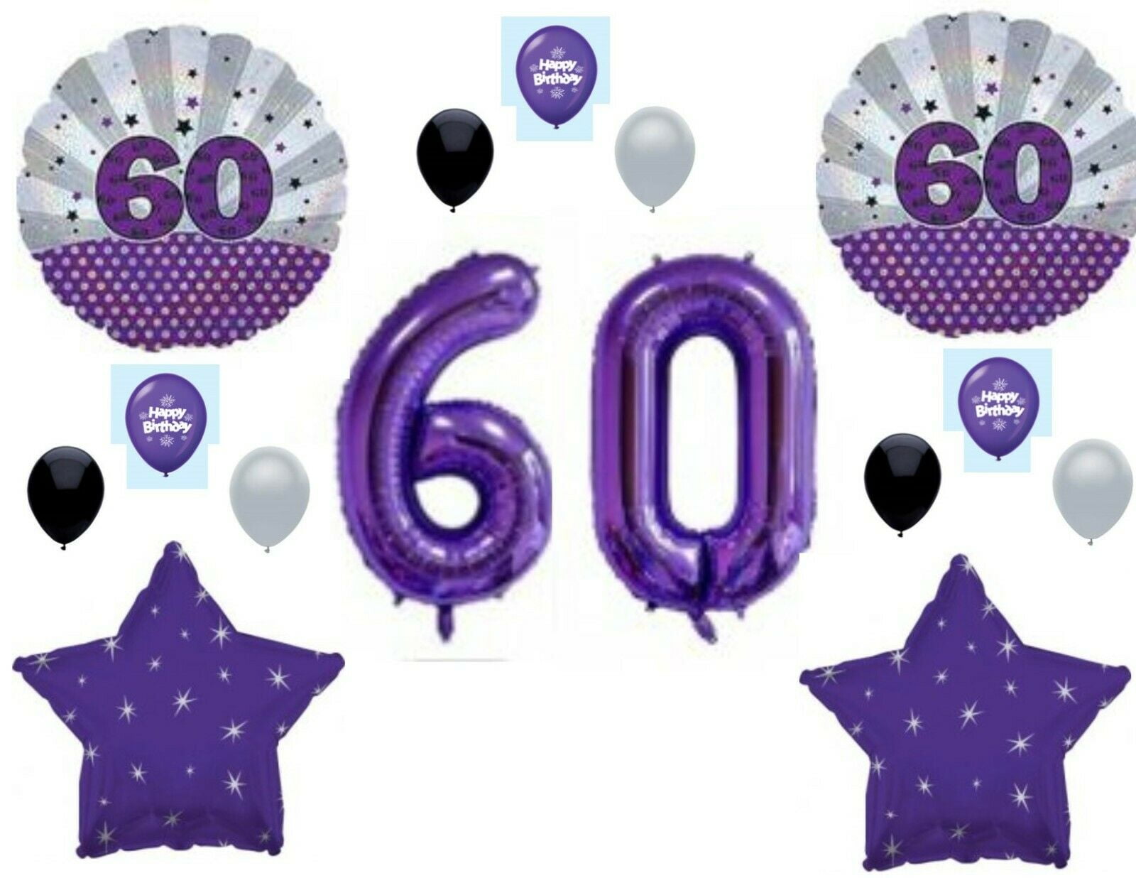 60th Purple Happy Birthday Party balloons Decorations Sixtieth ...