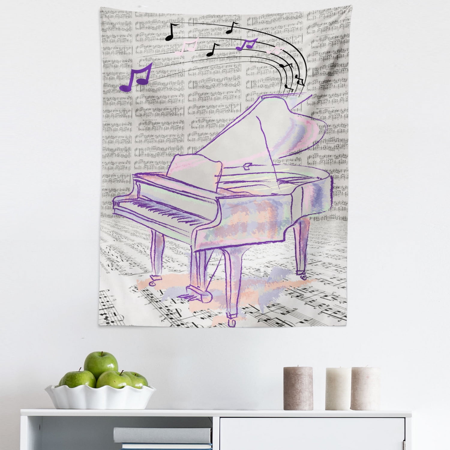 Piano Tapestry, Music Notes Design Abstract Art Hand Drawn Doodle ...