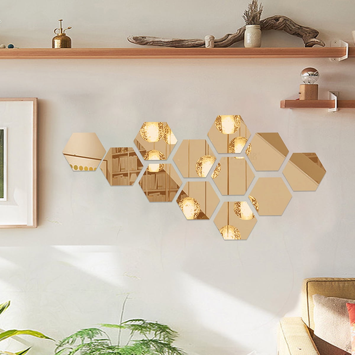 12pcs 3d Mirror Hexagon Vinyl Removable Wall Sticker Art Diy Decal Home