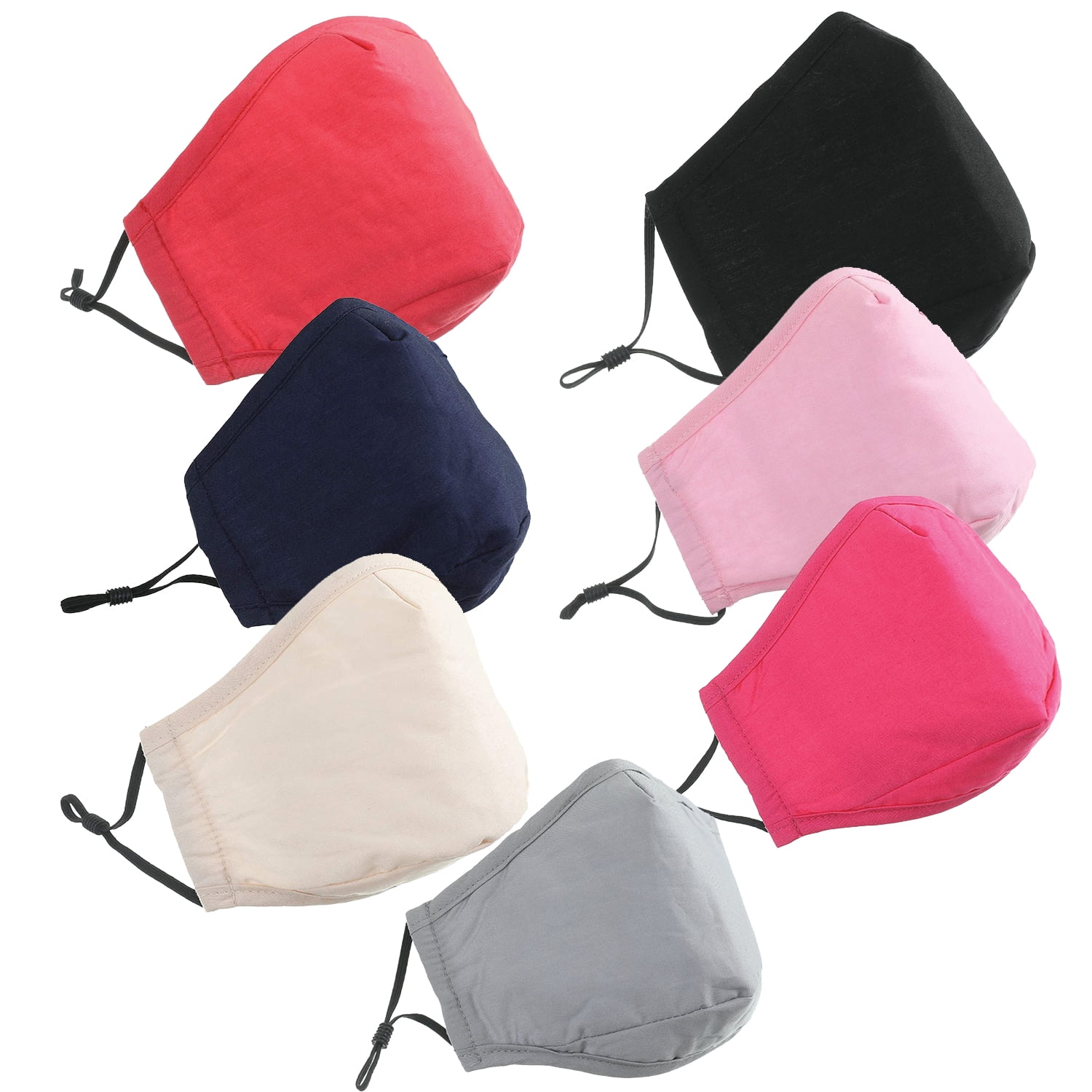 7 Pack Multi Color Reusable Face Masks 3 Layer Cotton Fabric with ...