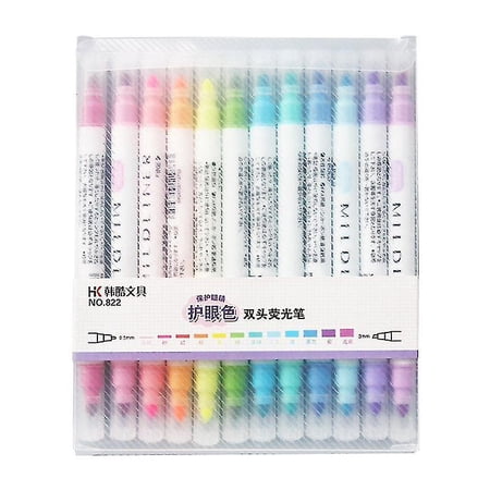 12 Light Color Highlight Pen Double-sided Highlighter Pen Drawing Tools ...