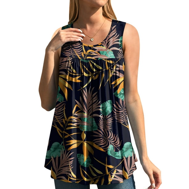 Mengpipi Tank Top for Women Summer Pleated Loose Casual Sleeveless ...