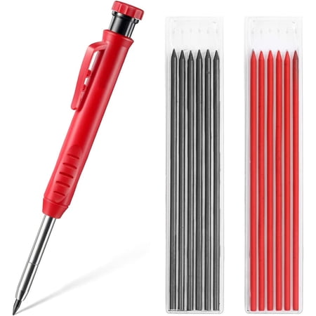 Carpenter Pencil Set Deep Hole Markers with 12 Pencil Leads Mechanical ...