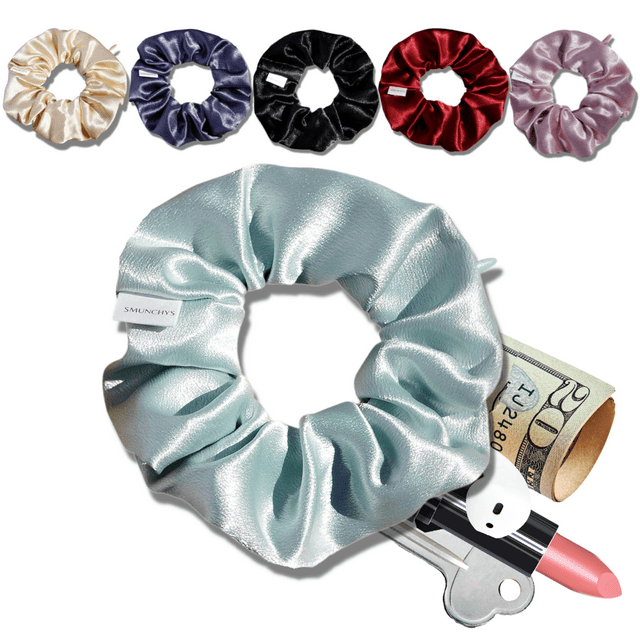 Smunchys Satin Hair Scrunchie with Hidden Zipper Pocket Storage ...