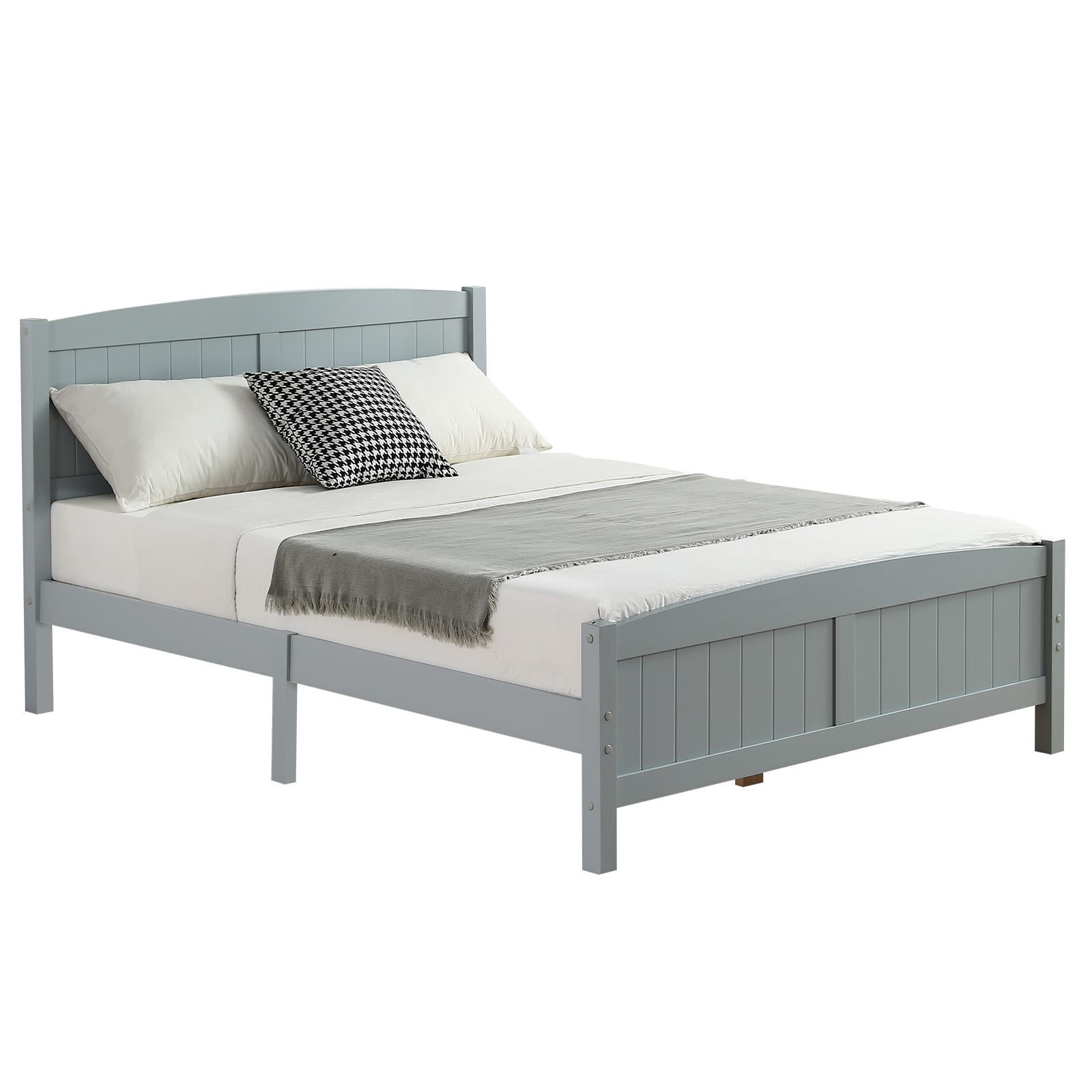 SamyoHome Full Bed Frame, Full Wooden Full-Strip-Boarded Bedroom Bed ...