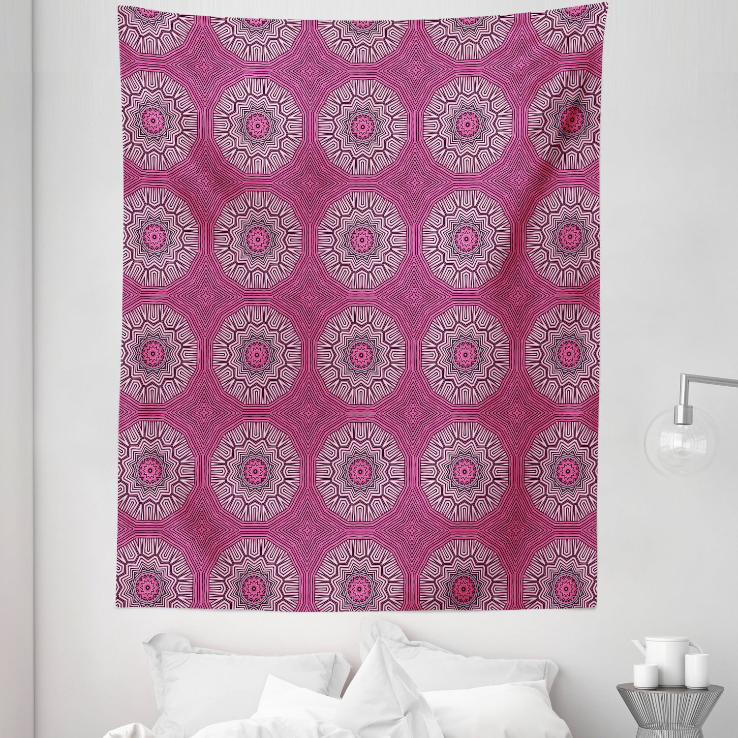 Floral Boho Tapestry, Optical Illusion Maze Like Mandala Shape ...