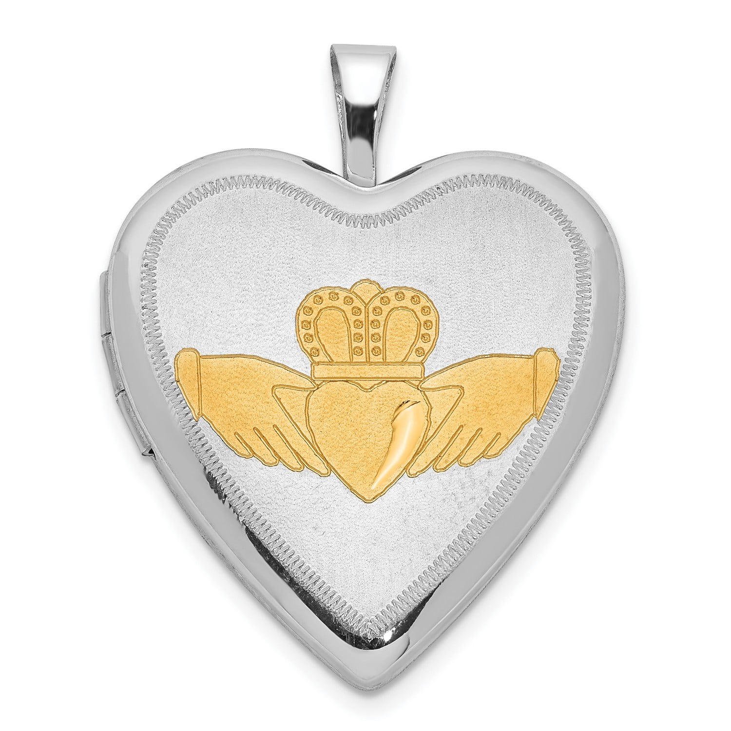 Gold Tone Claddagh Symbol On Heart Shaped Locket Pendant In 925 ...