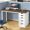Brown and White Home Office Desk with Drawers, Computer Workstation for ...