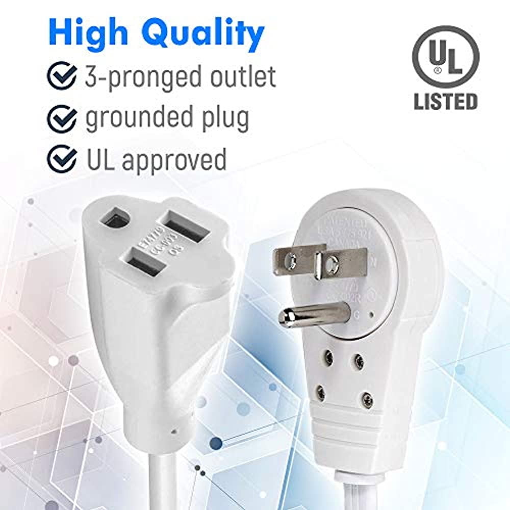 3 Prong Angled Plug Extension Cord White Maximm Cable 3 Feet Flat Plug ...