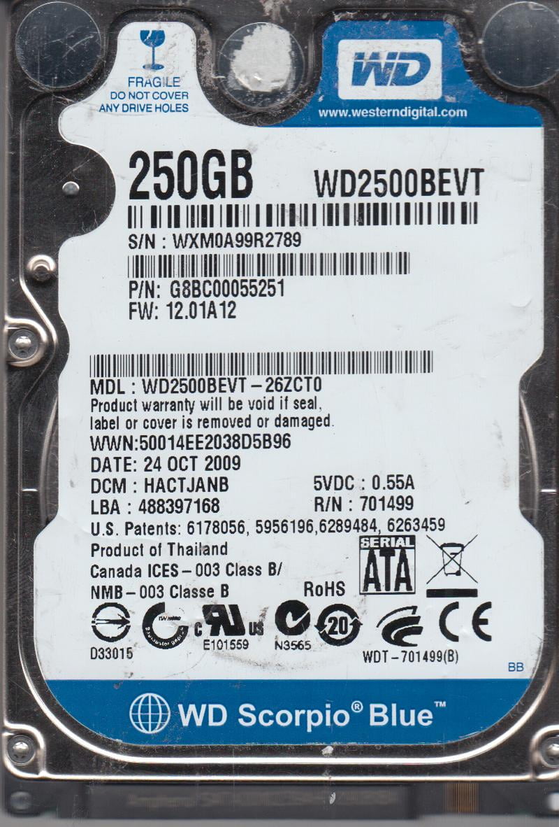 WD2500BEVT-26ZCT0, DCM HACTJANB, Western Digital 250GB SATA 2.5 Hard ...