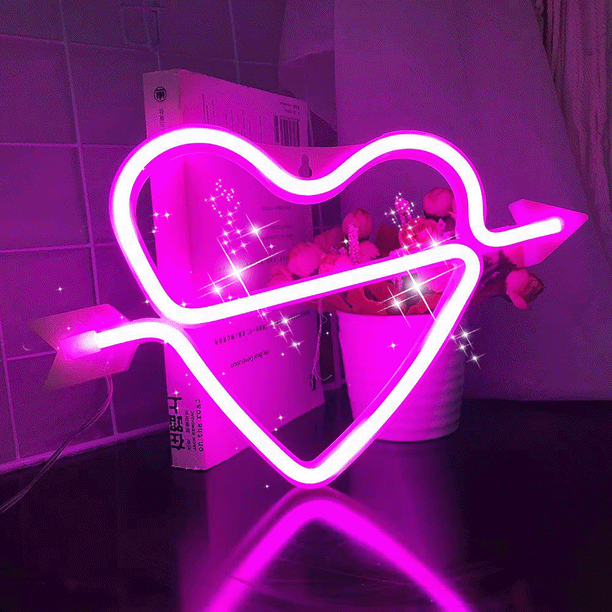 Pxymoer Cupid Love Heart Neon Signs for Wall Decor , USB or Battery ...