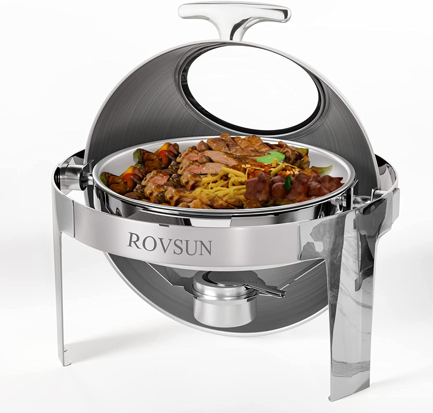 ROVSUN Roll Top Chafing Dish Buffet Set,6 Quart Round Stainless Steel Chafer for Catering,Buffet ...