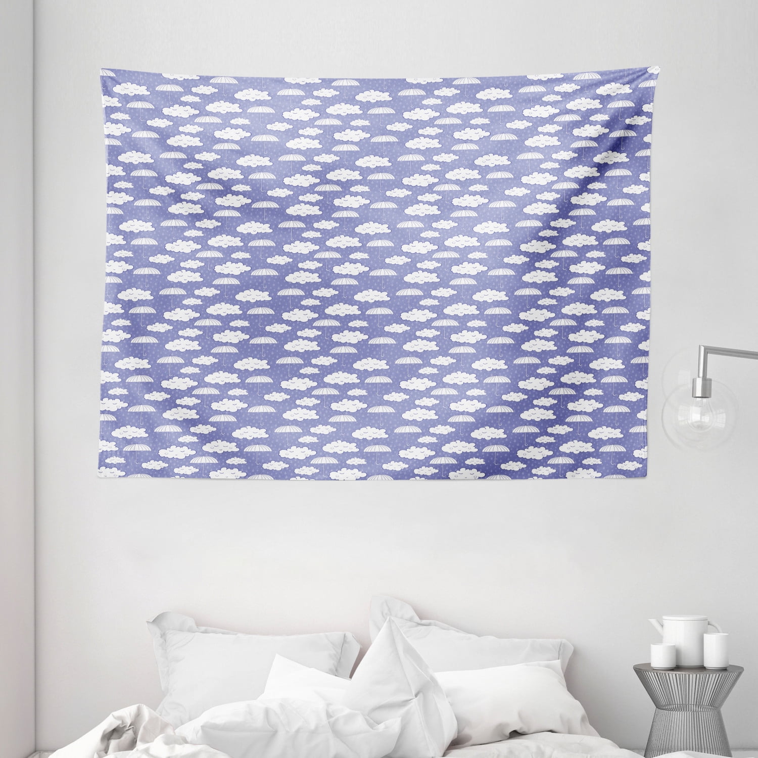Rain Tapestry, Cute Sleeping Clouds and Umbrellas in a Rainy Day Themed ...