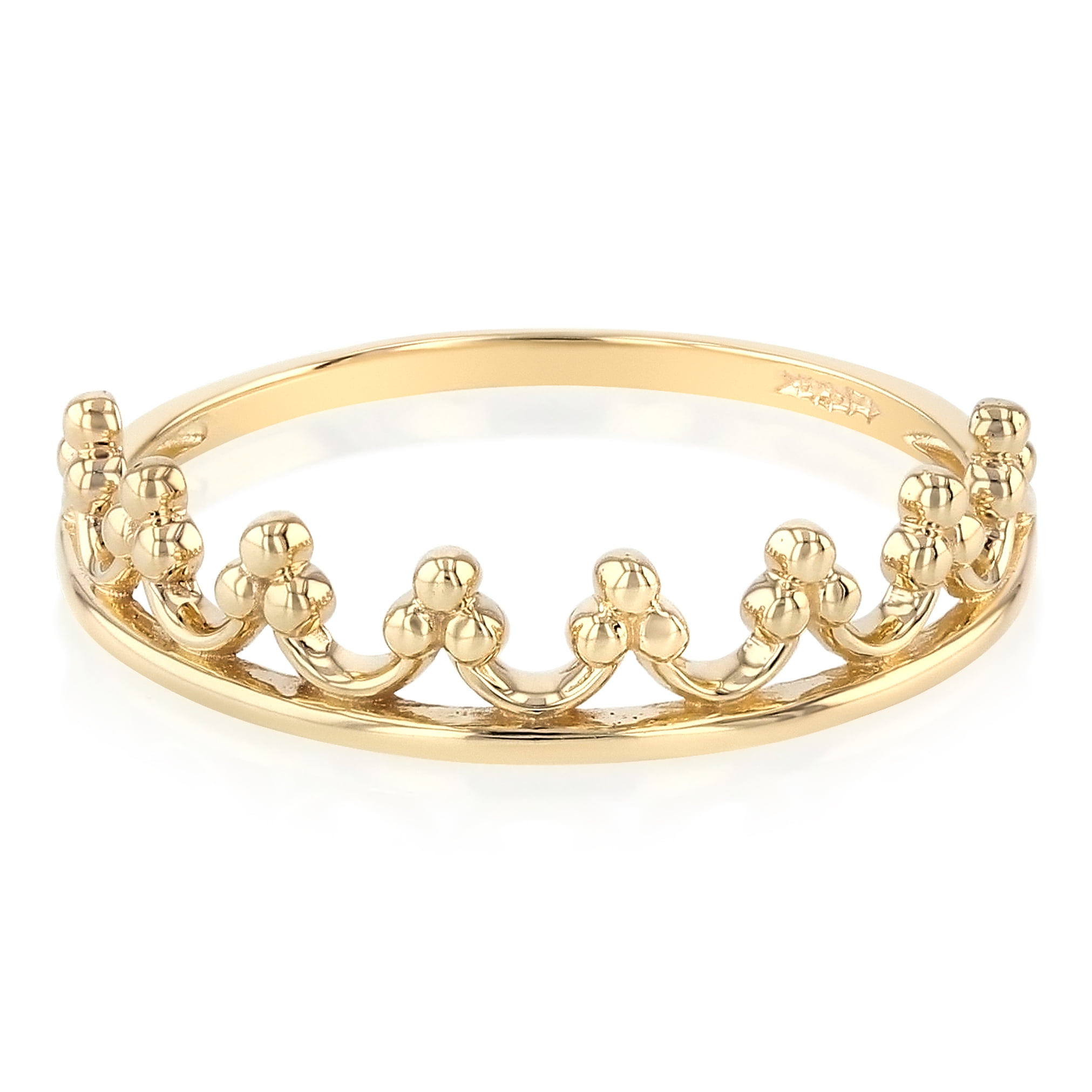 Ioka -14K Solid Yellow Gold Princess Crown OR Tiara Stackable Band Ring ...
