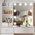 Jarbalai Makeup Vanity with LED Lights, Mirror, Drawers & Stool, White ...