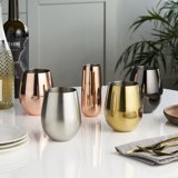 Viski Silver Wine Glasses, Stemless Wine Glass Set, Stainless Steel ...