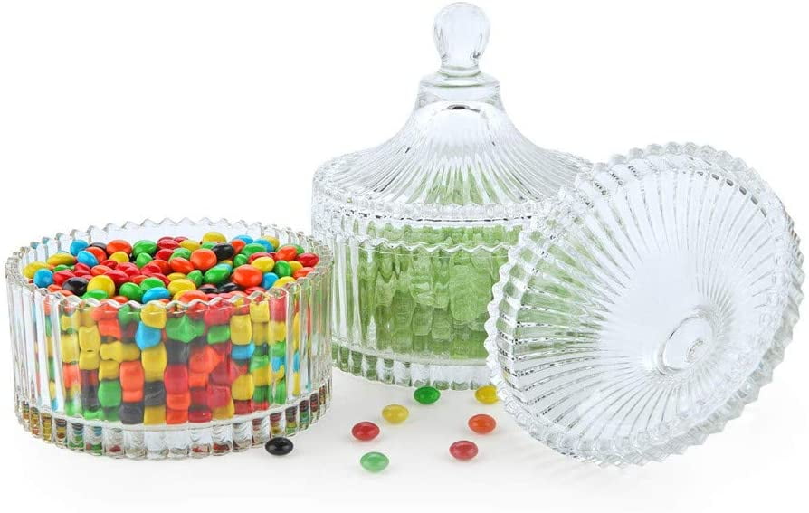 2 Pcs Glass Candy Jar with Lid Decorative Candy Bowl Crystal Covered ...