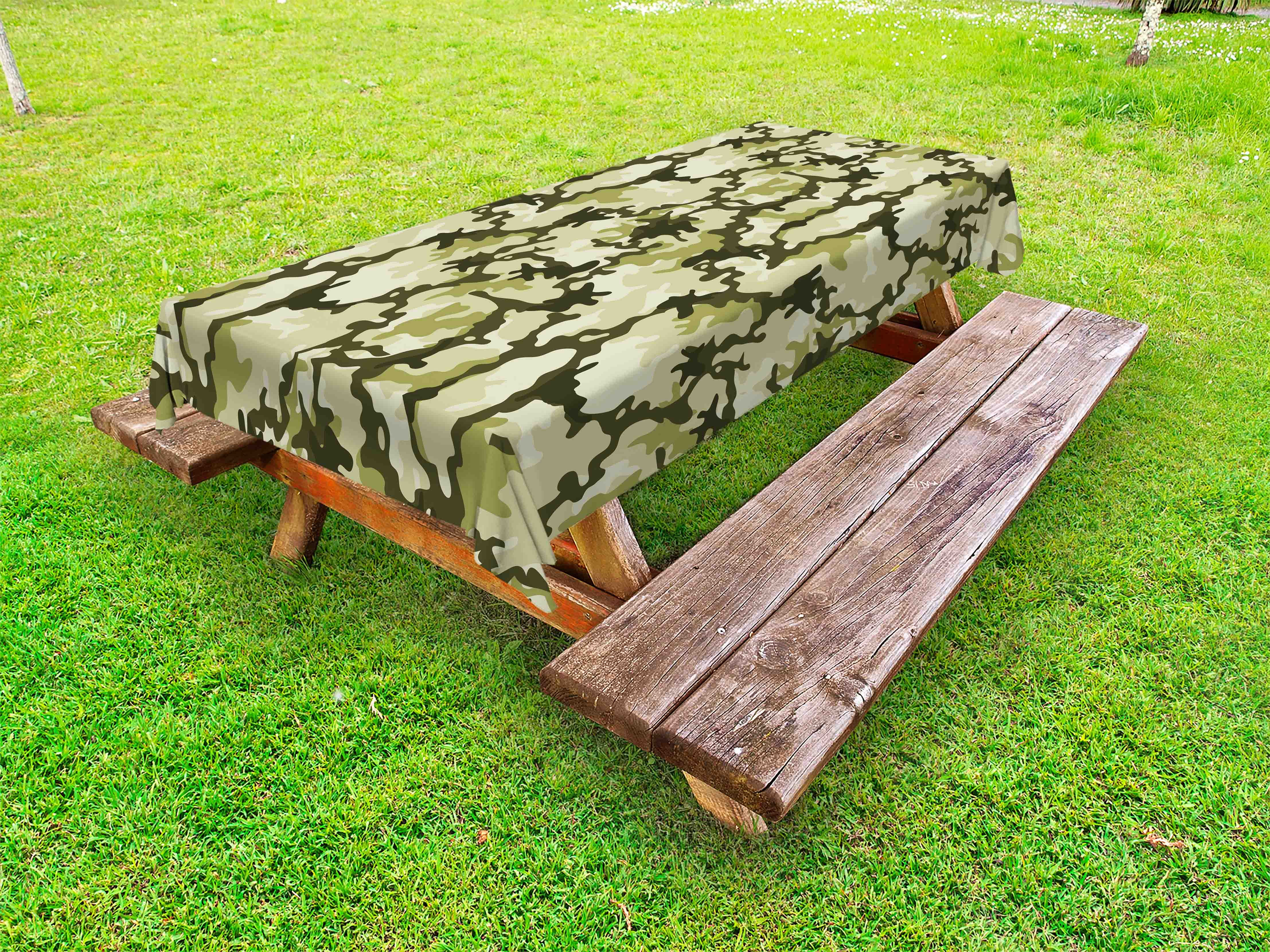 Camo Outdoor Tablecloth, Pattern in Green Shades Background Woodland ...