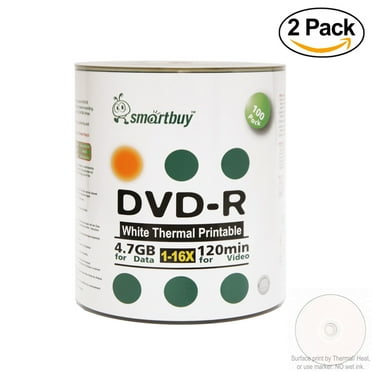 200 Pack Smartbuy 16X DVD-R 4.7GB 120Min White Top (Non-Printable) Data Blank Media Recordable ...