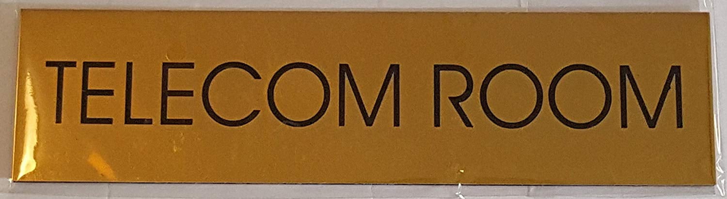 TELECOM ROOM SIGN - Gold BACKGROUND (ALUMINIUM - 2 x7 3/4) WITH SELF ...