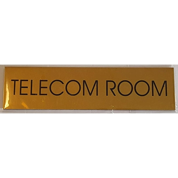 TELECOM ROOM SIGN - Gold BACKGROUND (ALUMINIUM - 2 x7 3/4) WITH SELF ...