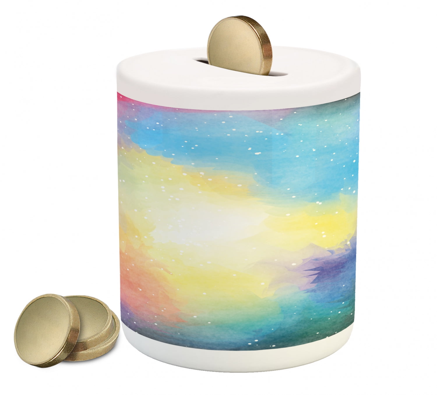 Outer Space Piggy Bank, Watercolor Nebula Colorful Galaxy Stars ...