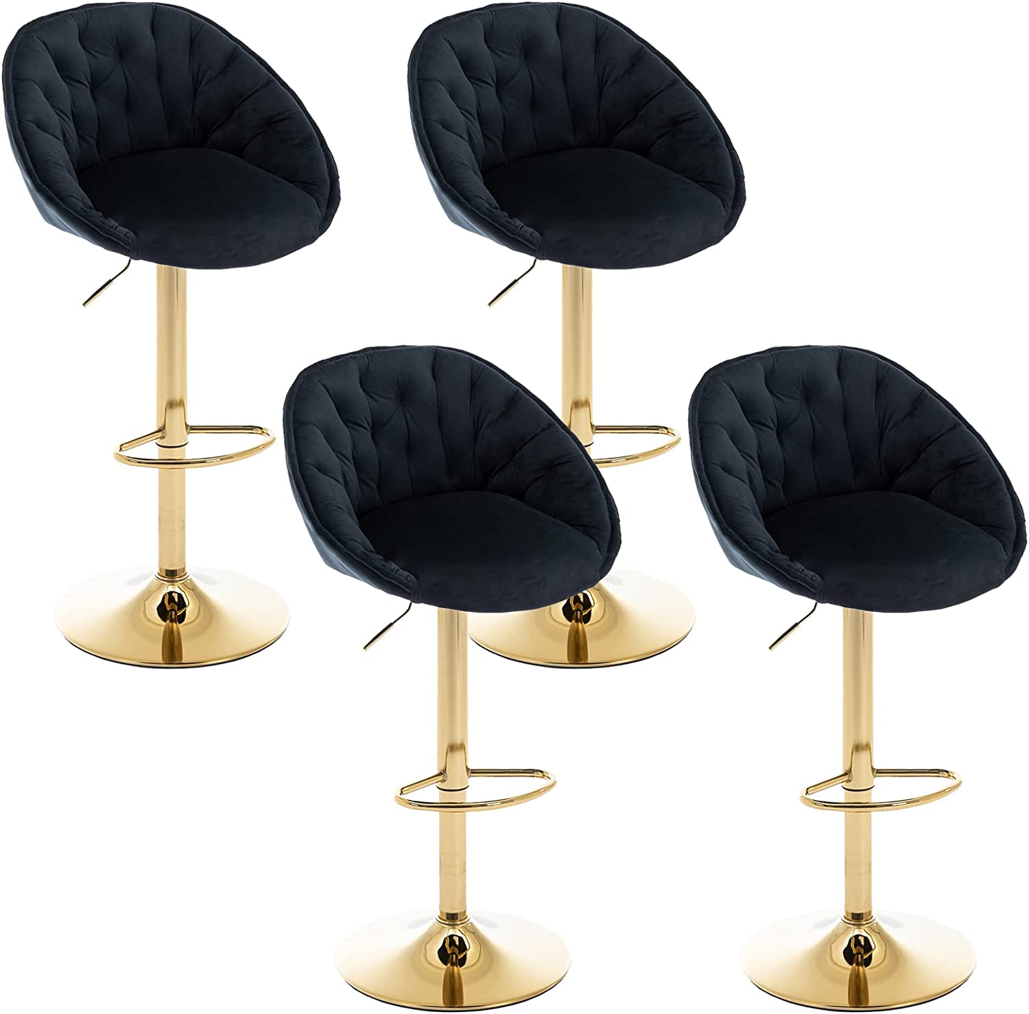 Velvet Swivel Bar Stools Set of 4, Adjustable Counter Height Bar Chairs ...