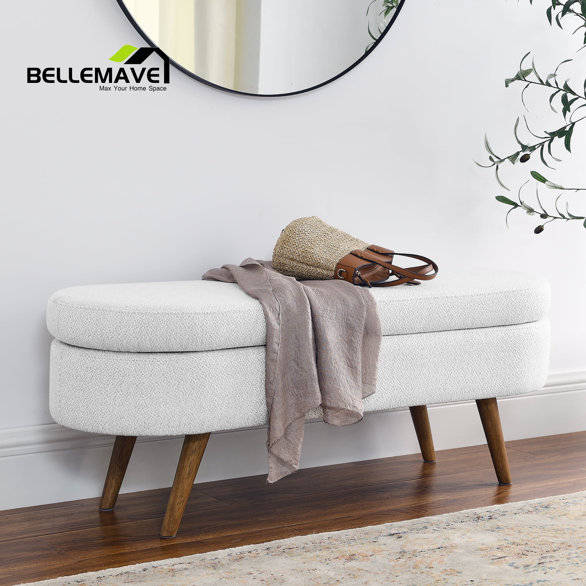 Bellemave Modern Storage Ottoman for Living Room, Linen Upholstered ...