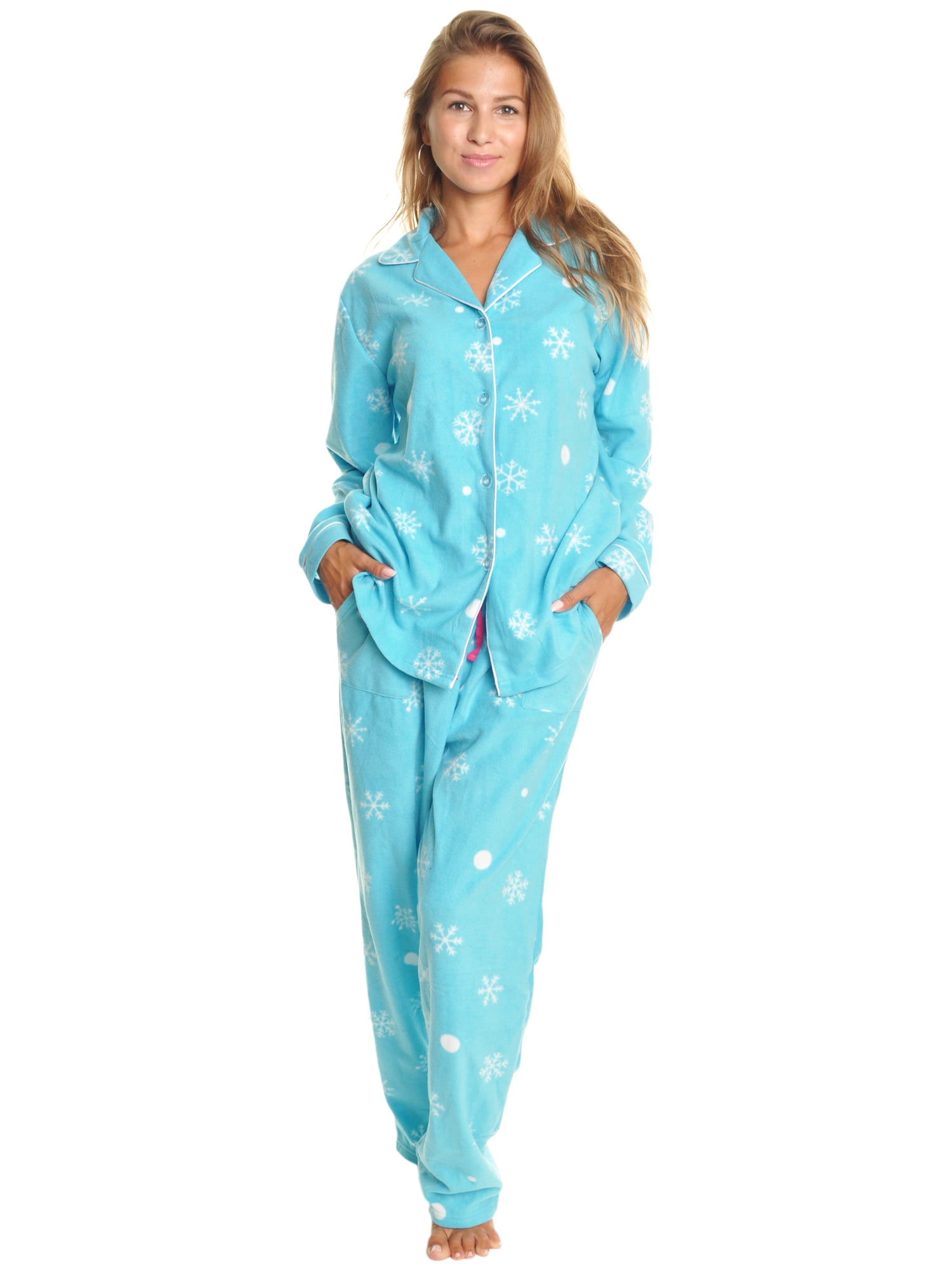 Angelina Cozy Fleece Notch Collar Pajama Set with Pockets (1-Pack ...