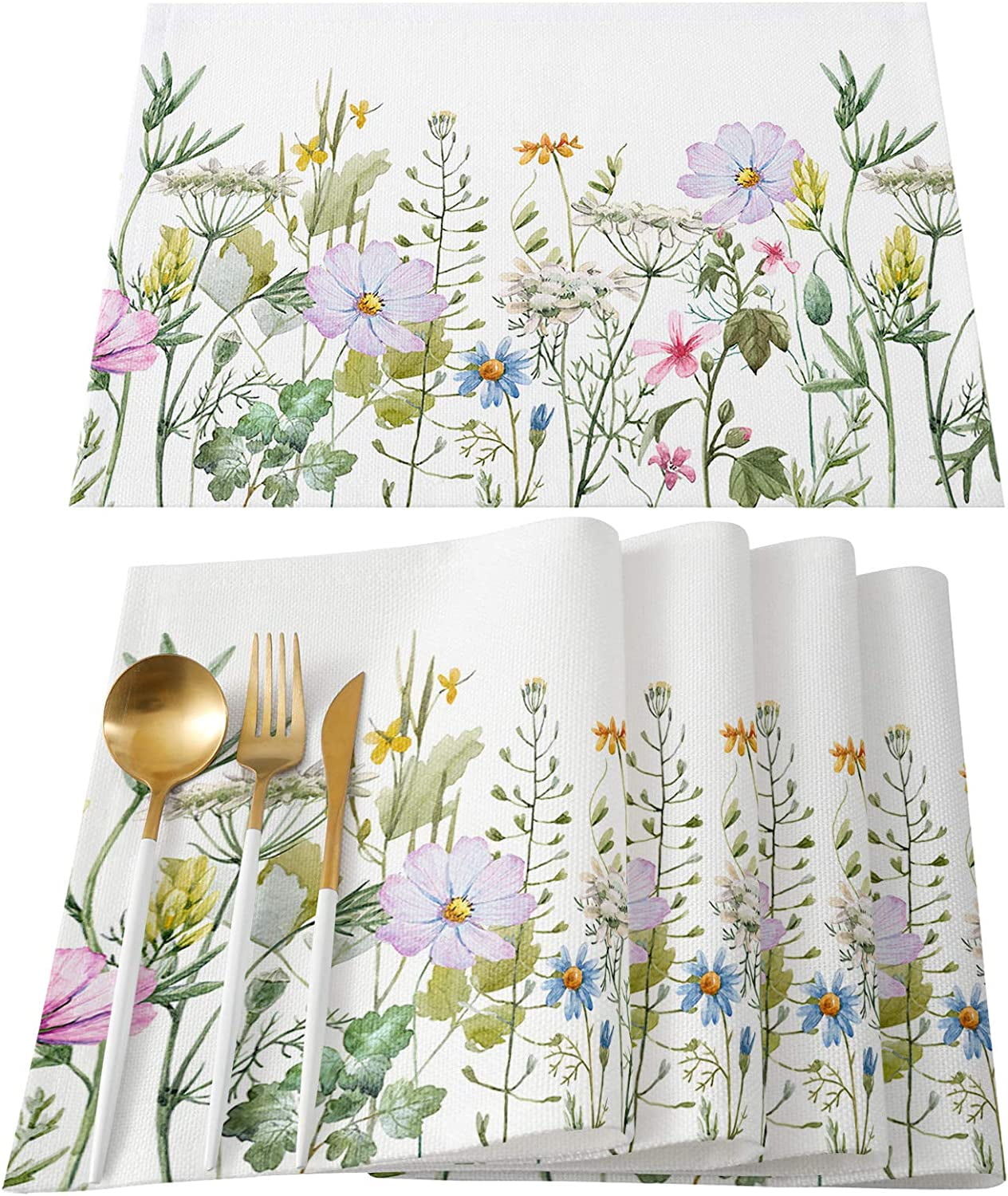 SPXUBZ Placemats, Spring Beautiful Pink Blue Yellow Flowers 18x12 Inch ...
