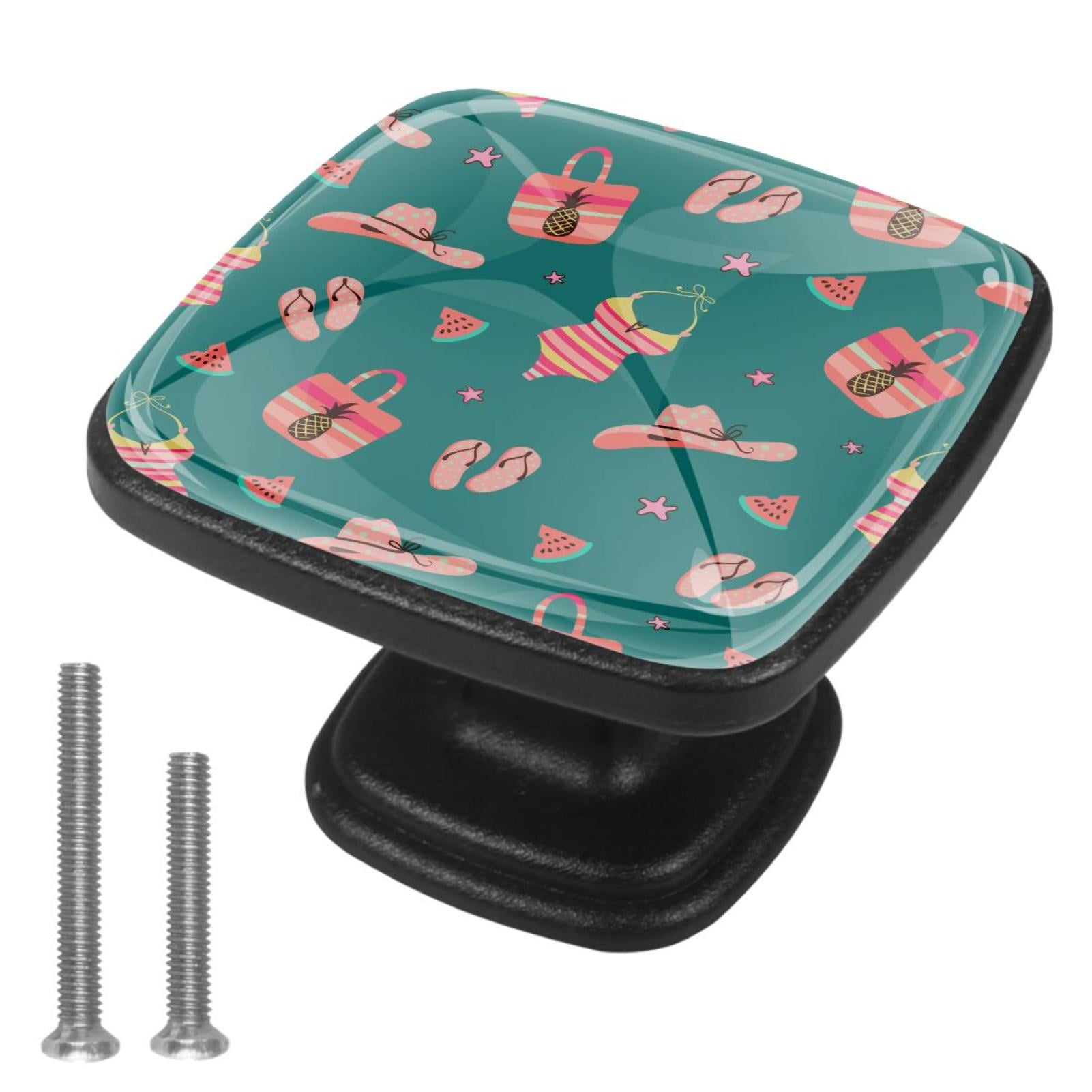 4 Pcs Cabinet Handle Drawer Pulls Summer Beach Knobs with Screws Square ...