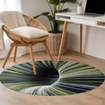 Abstract Round Living Room Rugs 3.3 ft, Lemon Yellow White Linear Warp ...