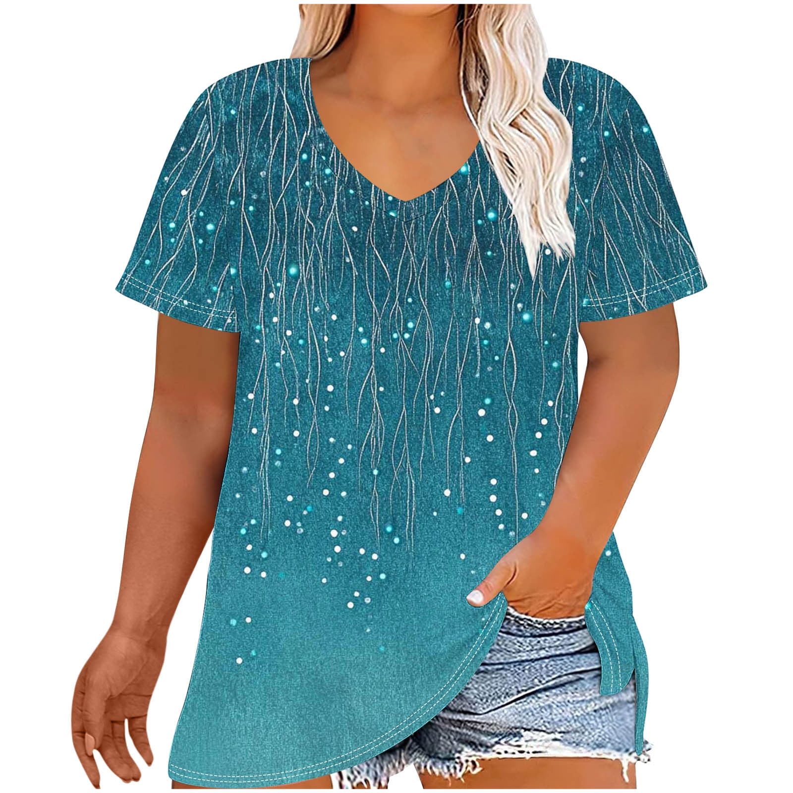 Click here for Haiming Womens Plus Size V Neck T Shirts Short Sle... prices