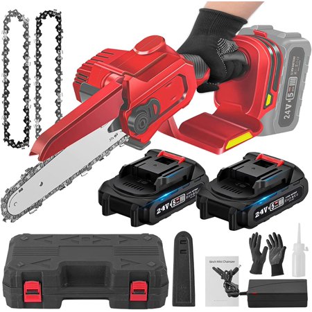 Mini Chainsaw Cordless 6 inch with 2 Battery and BRUSHLESS Motor, 2 ...