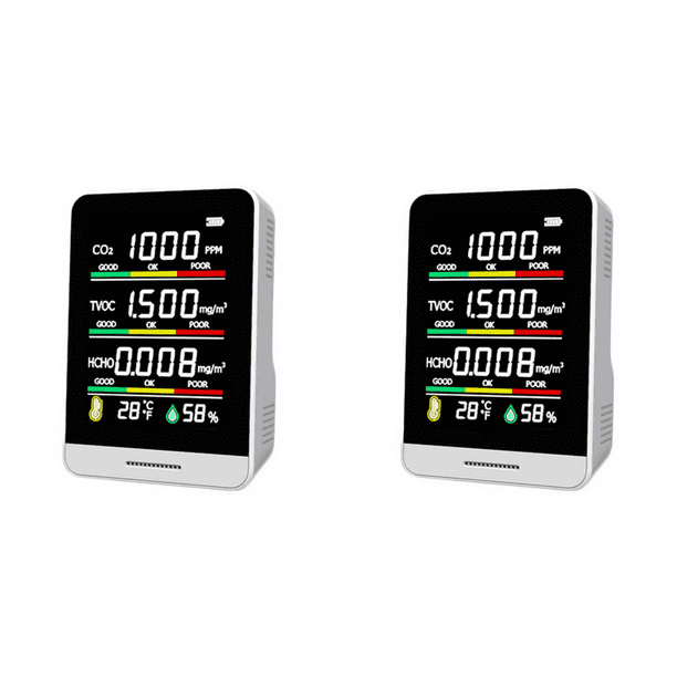 Monitor de calidad del aire digital 5 en 1 HCHO TVOC CO2 Probador de humedad y temperatura ...