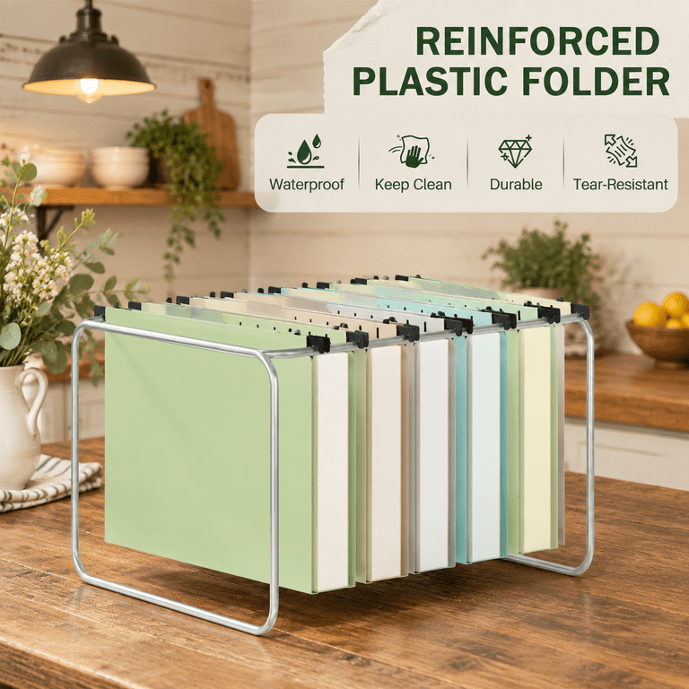 12 Pack Pastel Colors No Side Letter Size Plastic Hanging File Folders ...
