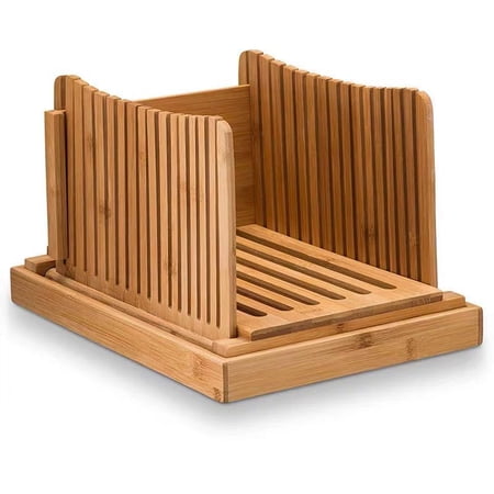 Bamboo Bread Slicer - Bread Slicer with Crumb Tray - Easy to Use ...
