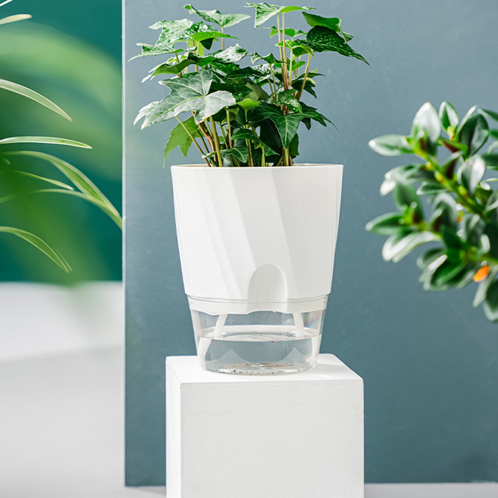 Hariumiu Planter Pot with Wick Rope Deep Reservoir Round Self Watering ...