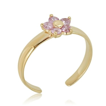 Primal Gold 14 Karat Yellow Gold Adjustable Flower with Leaf Trim Toe Ring - Walmart.com
