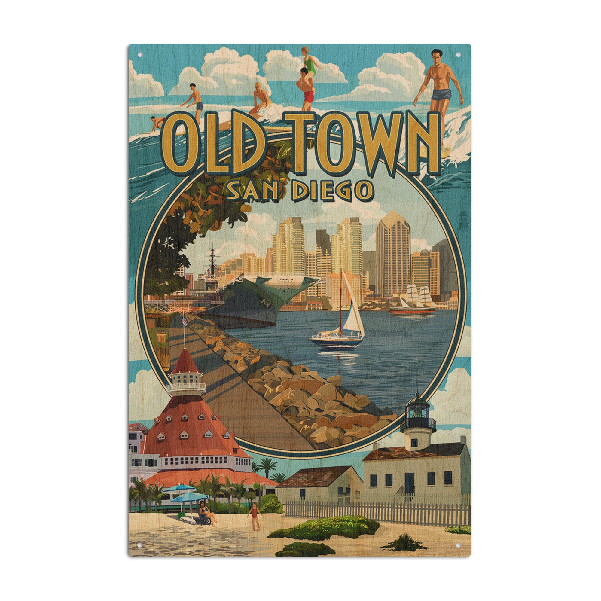 San Diego, California, Old Town, Montage Birch Wood Wall Sign (6x9 ...