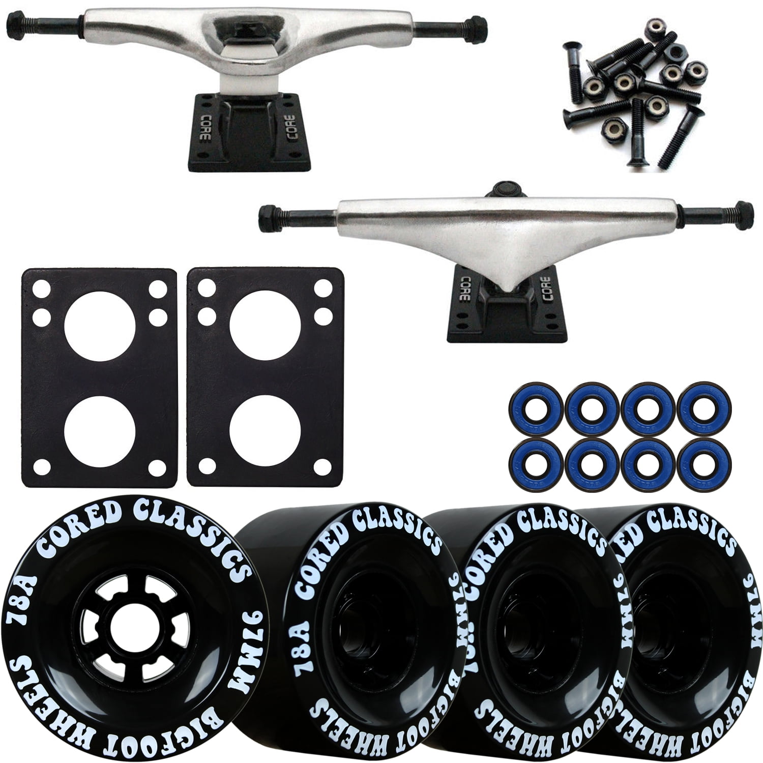 Core 6.0 Raw Longboard Trucks Wheels Package Bigfoot 97mm Cored ...