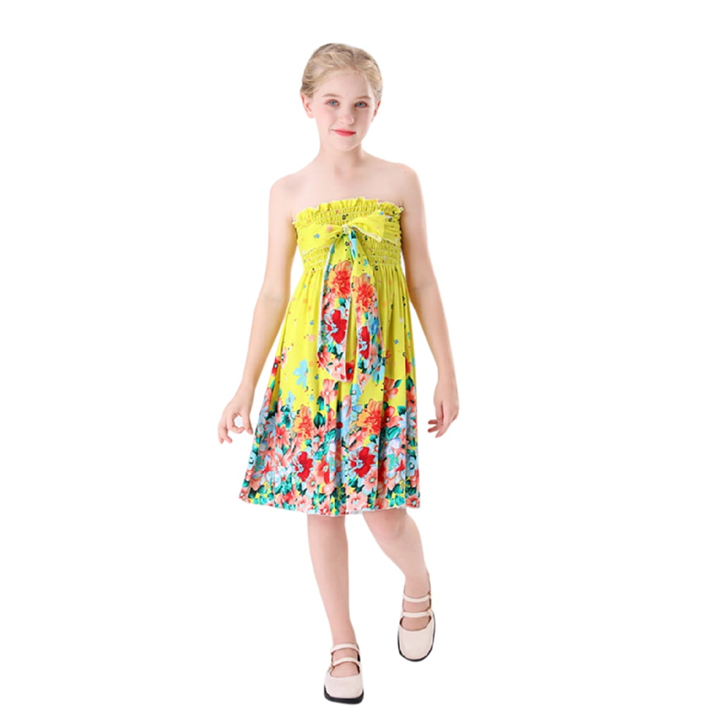 Esho 2-12T Summer Girls Strapless Boho Dress, Toddler Girls Casual ...