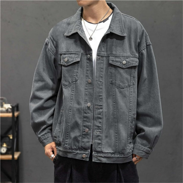 Hontri Men's Denim Jackets Men's Autumn Winter Casual Long Hontri Men's Denim Jackets Men's Autumn Winter Casual Long