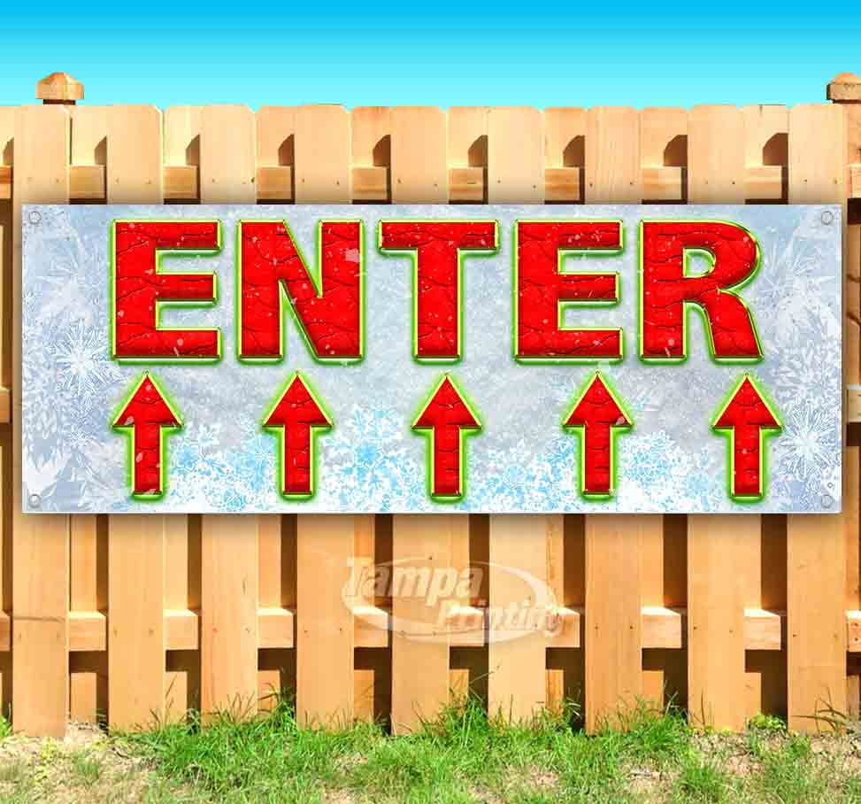 Enter Up Arrow Red Caps 13 oz Vinyl Banner With Metal Grommets ...