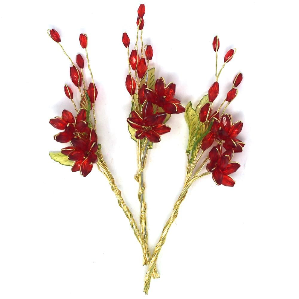 Acrylic Translucent Flower Spray with Leaves, Red, 5-inch, 12-Count ...